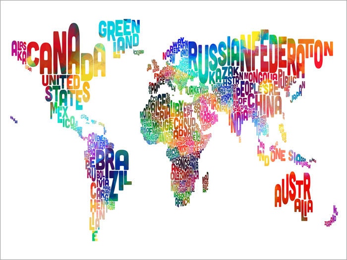 Typography Text Map of the World Map Art Print 187 - Etsy