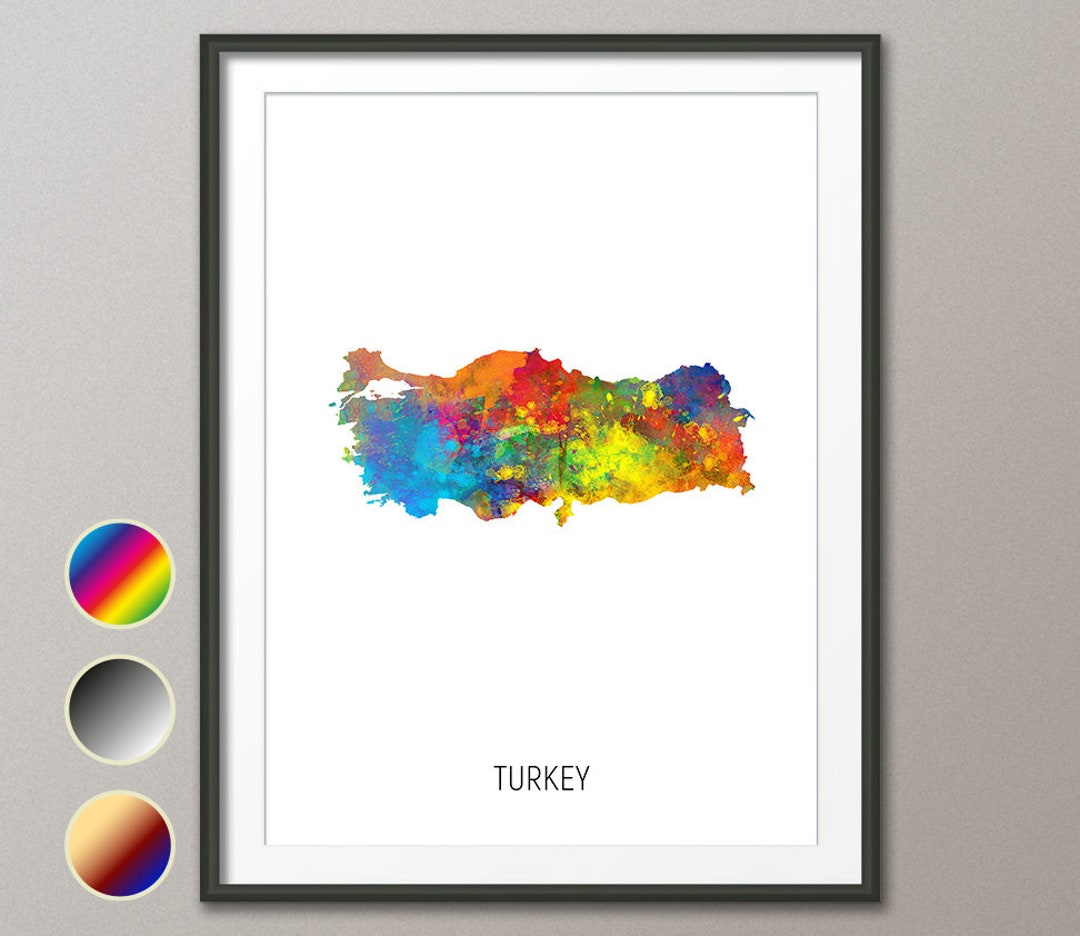 Turkey Map Watercolour Art Print Poster Colour Black White - Etsy