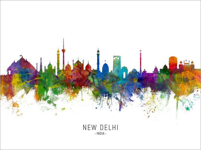 New Delhi Skyline India Cityscape Painting Art Print Poster | Etsy