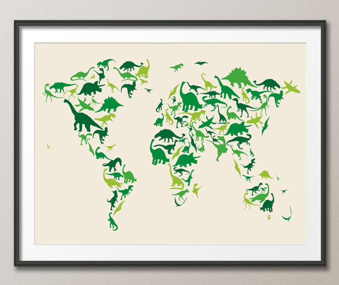 Dinosaur Map of the World Map, Art Print 935 - Etsy