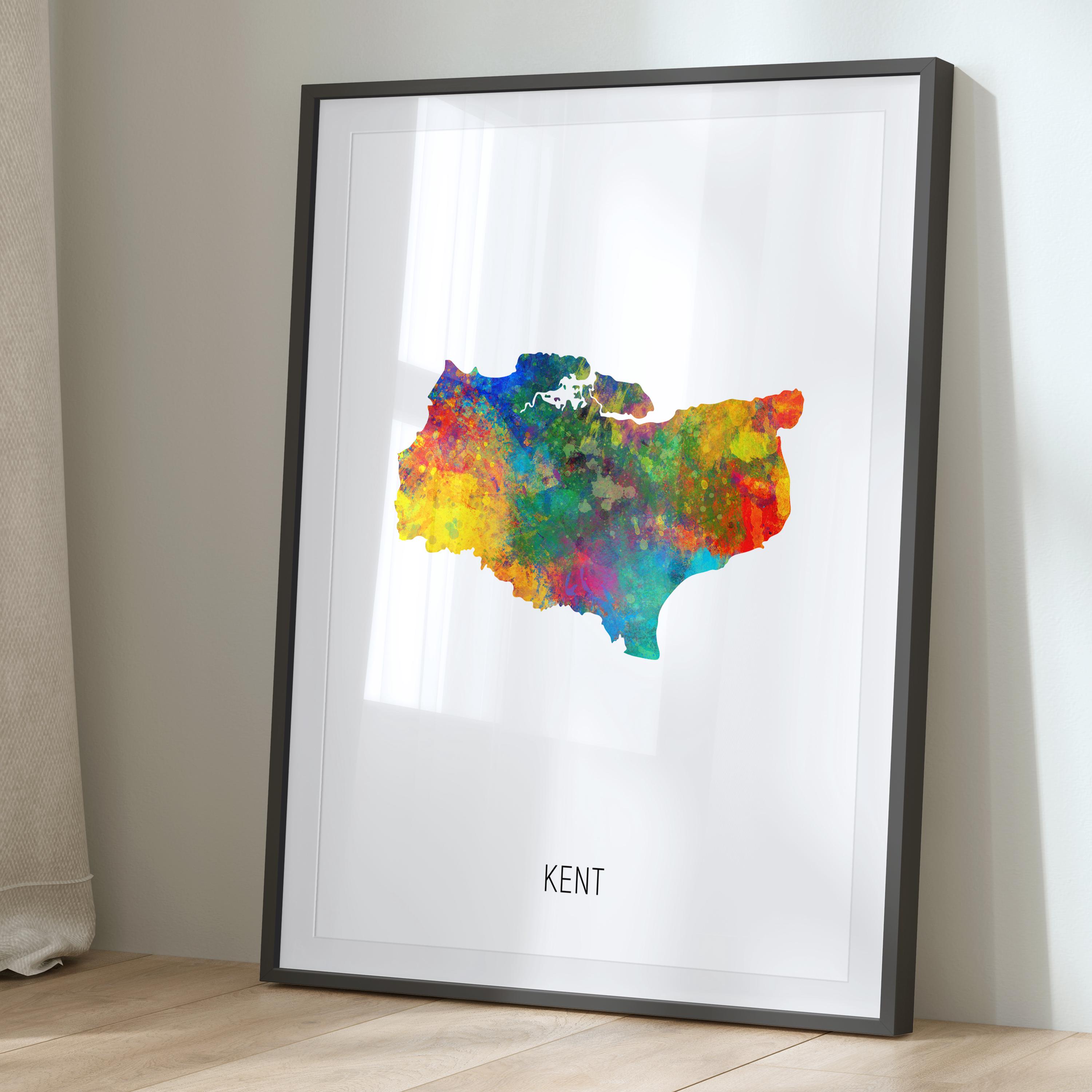 Kent Map, Watercolour Painting Art Print Poster, Portrait - MX (19847 ...