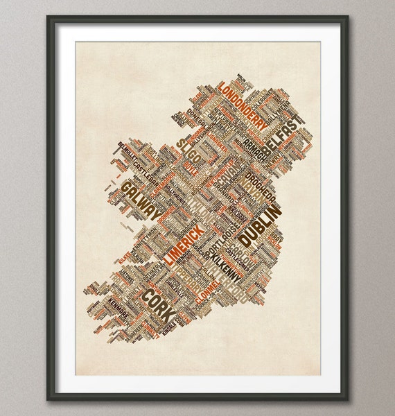 Ireland Eire City Text Map Art Print 312 - Etsy