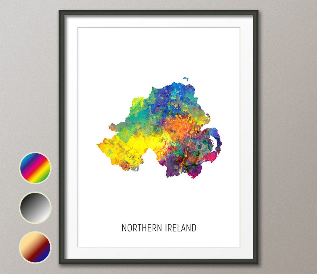 Northern Ireland Map, Watercolour Art Print Poster, Colour, Black White ...