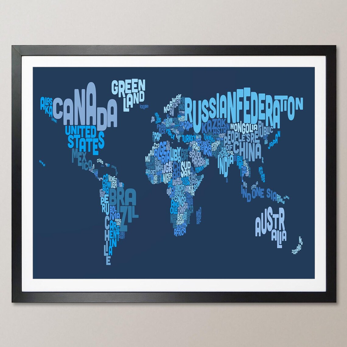 Typography Text Map of the World Map, Art Print (602) - Etsy UK