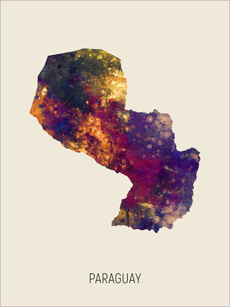 Paraguay Map Watercolour Art Print Poster Colour Black - Etsy