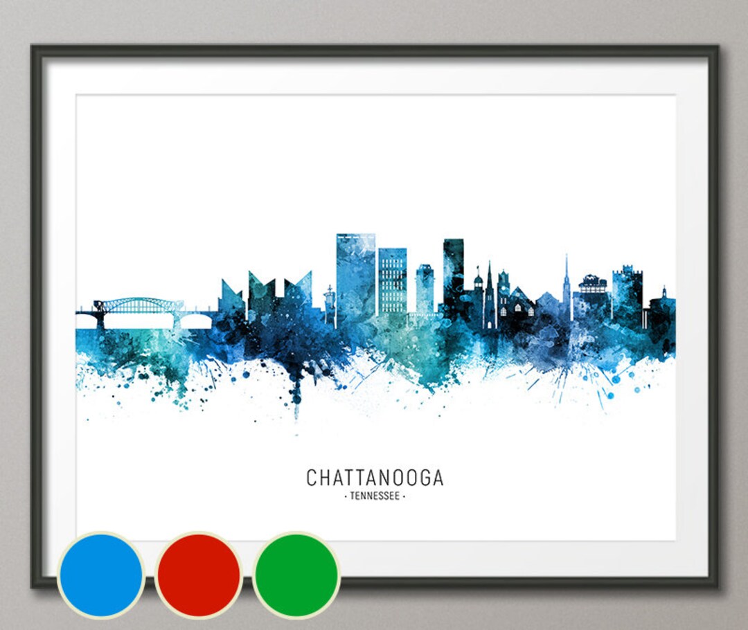 Chattanooga Skyline Tennessee, Cityscape Art Poster Print Blue Red ...