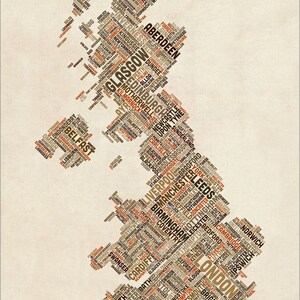 Great Britain UK City Text Map, Art Print (301) - Etsy