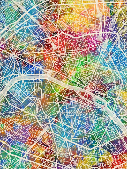 Paris Map, Paris France City Map, Watercolour Art Print (4576) - Etsy