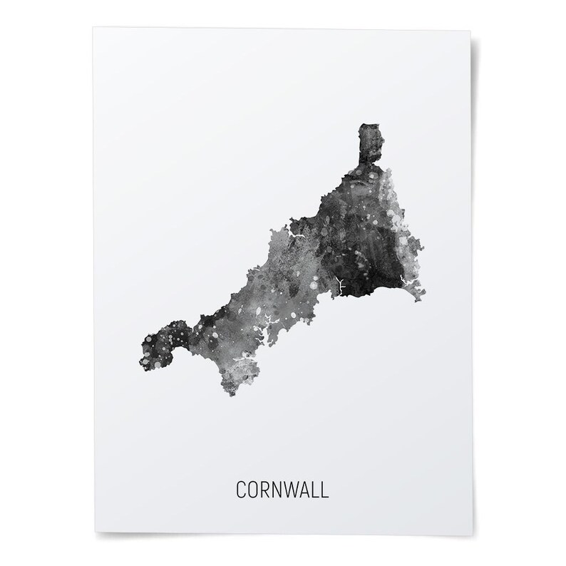 Cornwall Map, Watercolour Painting Art Print Poster, Portrait - MX ...
