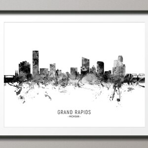 Grand Rapids Skyline, Grand Rapids Michigan Cityscape Art Print Poster ...