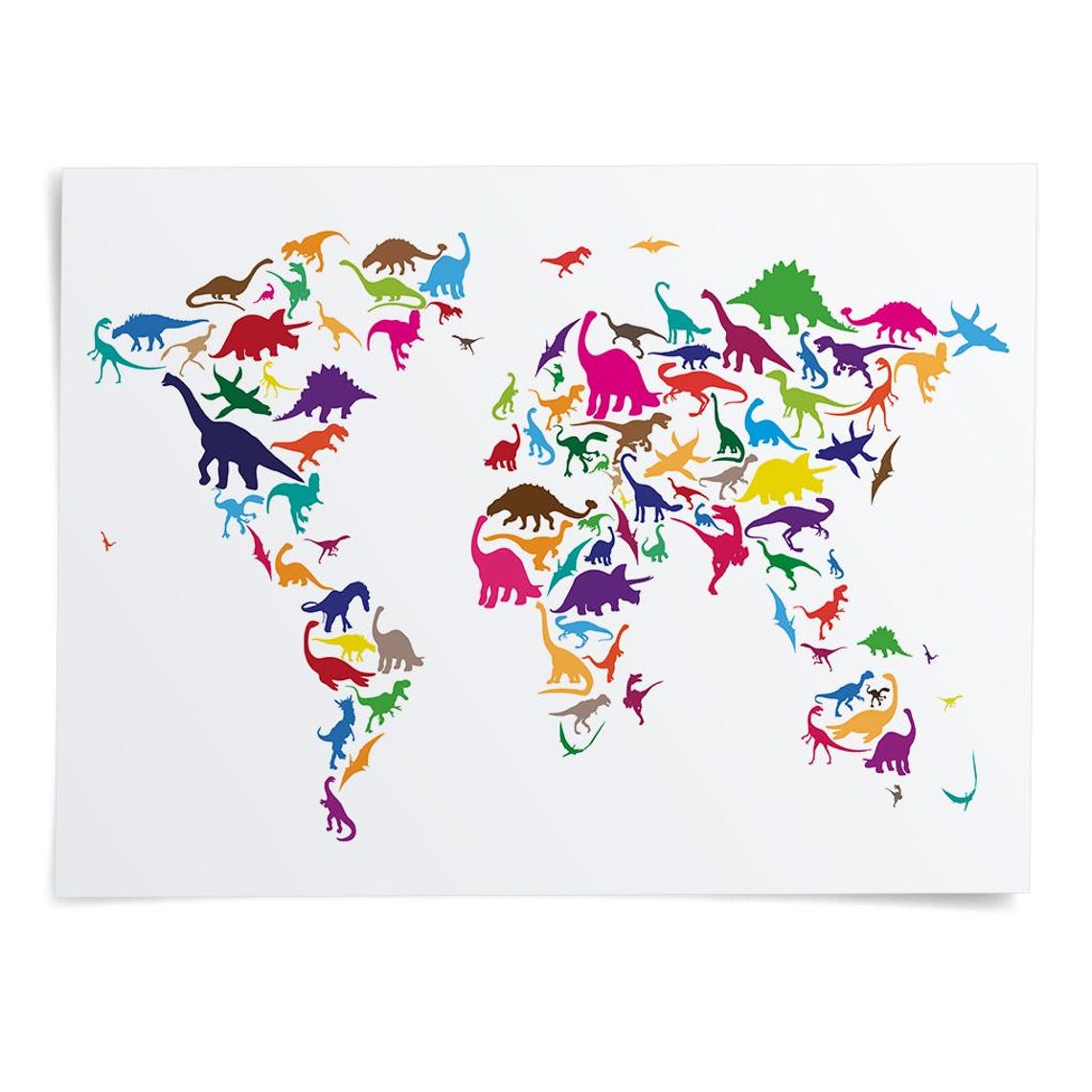 Dinosaur Map of the World, for Children and Kids, World Map Art Print ...