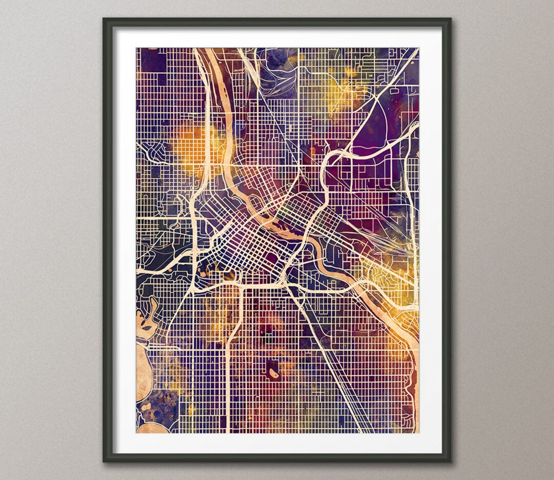 Minneapolis Map Minnesota Watercolor City Map Painting Art - Etsy