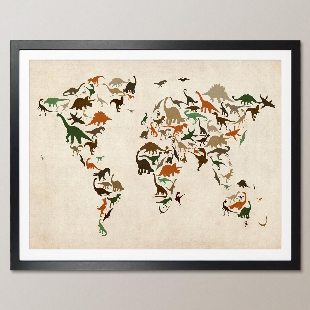 Dinosaur Map of the World Map, Art Print Poster (186) - Etsy UK