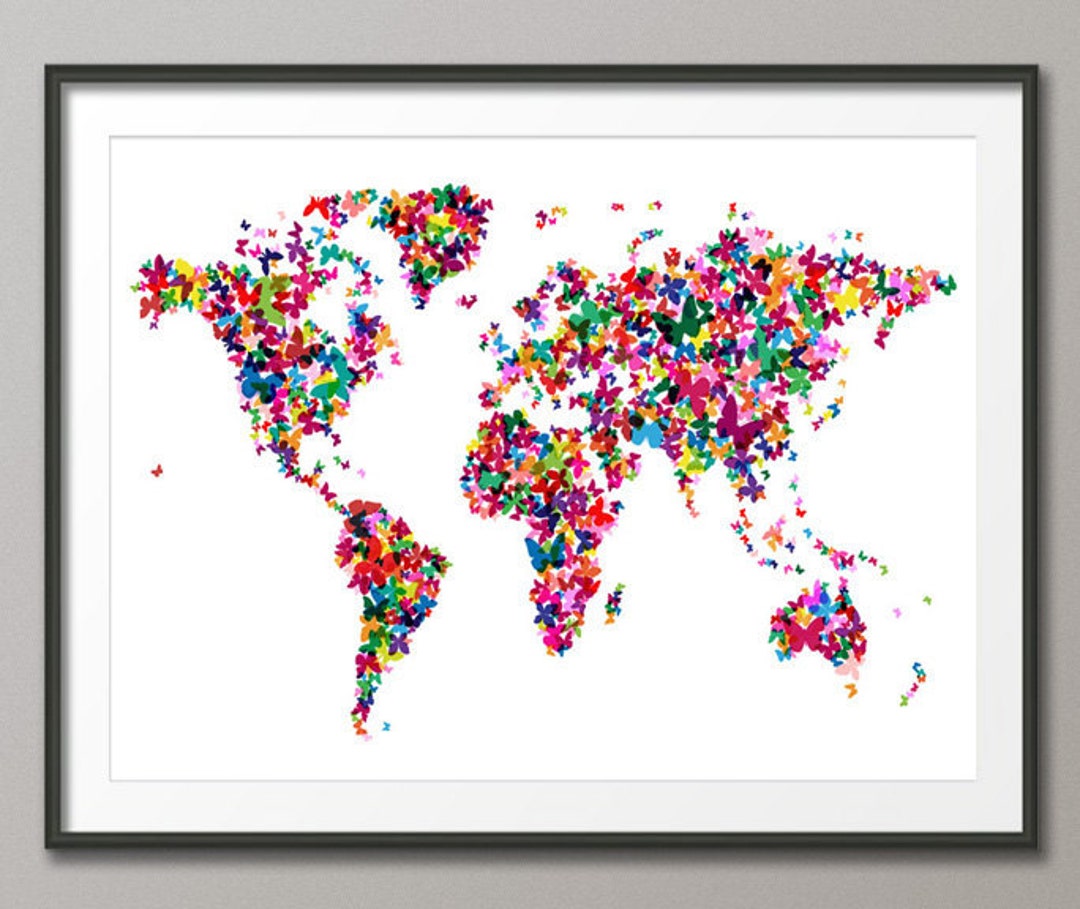 Butterflies Map of the World Map, Art Print 511 - Etsy