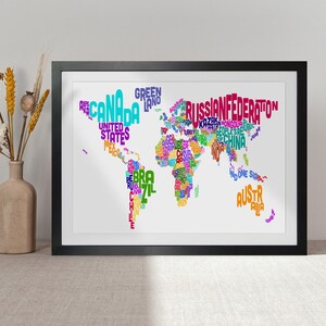 Typographic Text Map of the World Map, Art Print (891) - Etsy