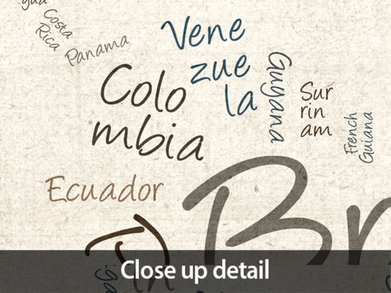 Writing Text Map of the World Map Art Print 362 | Etsy