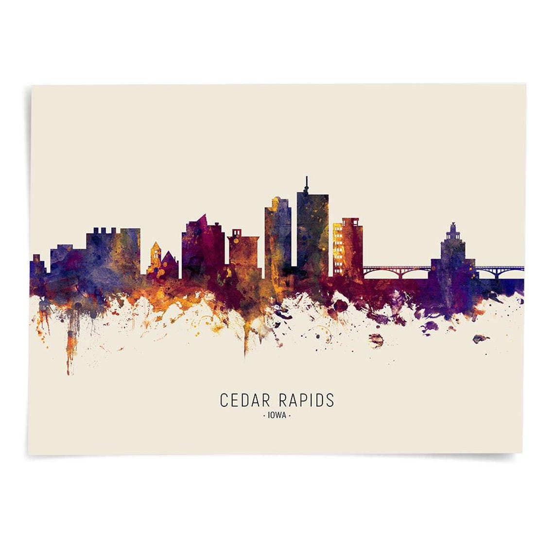 Cedar Rapids Skyline Iowa, Cityscape Painting Art Print Poster CX (6698 ...
