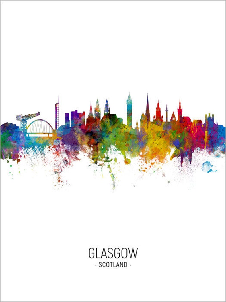 Glasgow Skyline Glasgow Scotland Cityscape Art Print Poster | Etsy