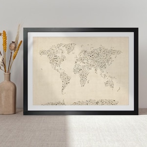 Music Notes Map of the World Map, Art Print WM (82) - Etsy UK
