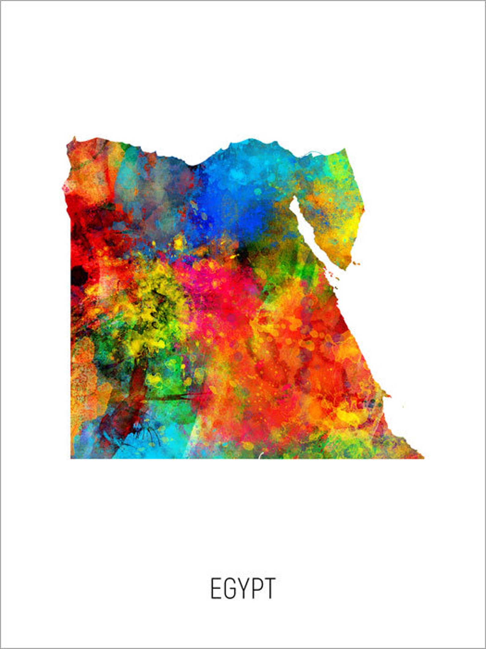 Egypt Map Watercolour Art Print Poster Colour Black White - Etsy