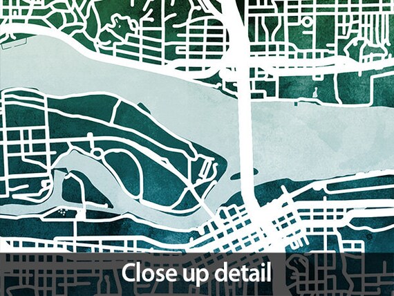 Quad City IA IL Framed Canvas Map Print Davenport Rock Island ...