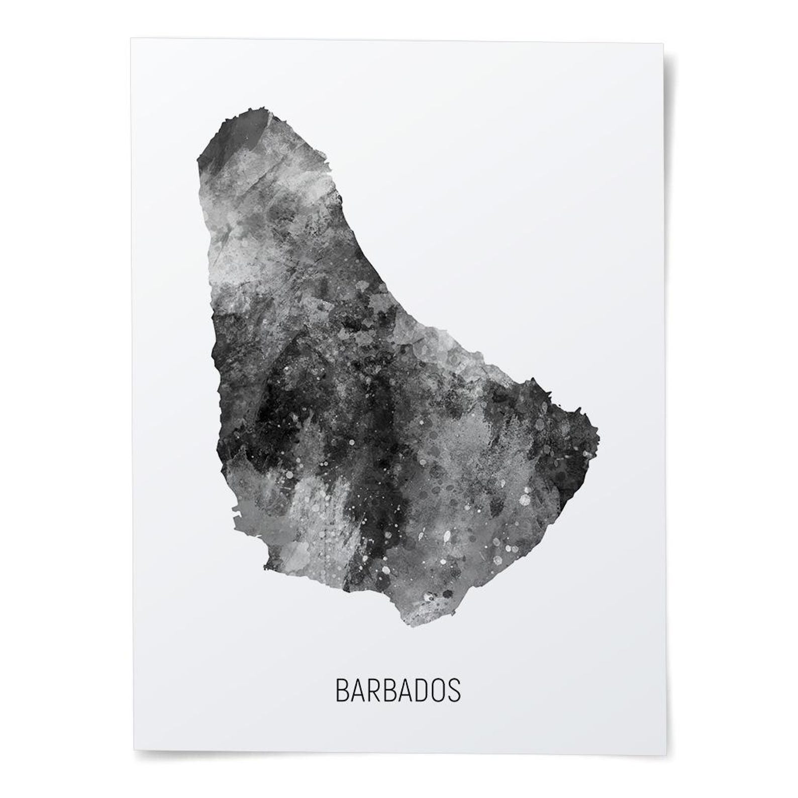 Barbados Map, Watercolour Painting Art Print Poster, Portrait - MX ...