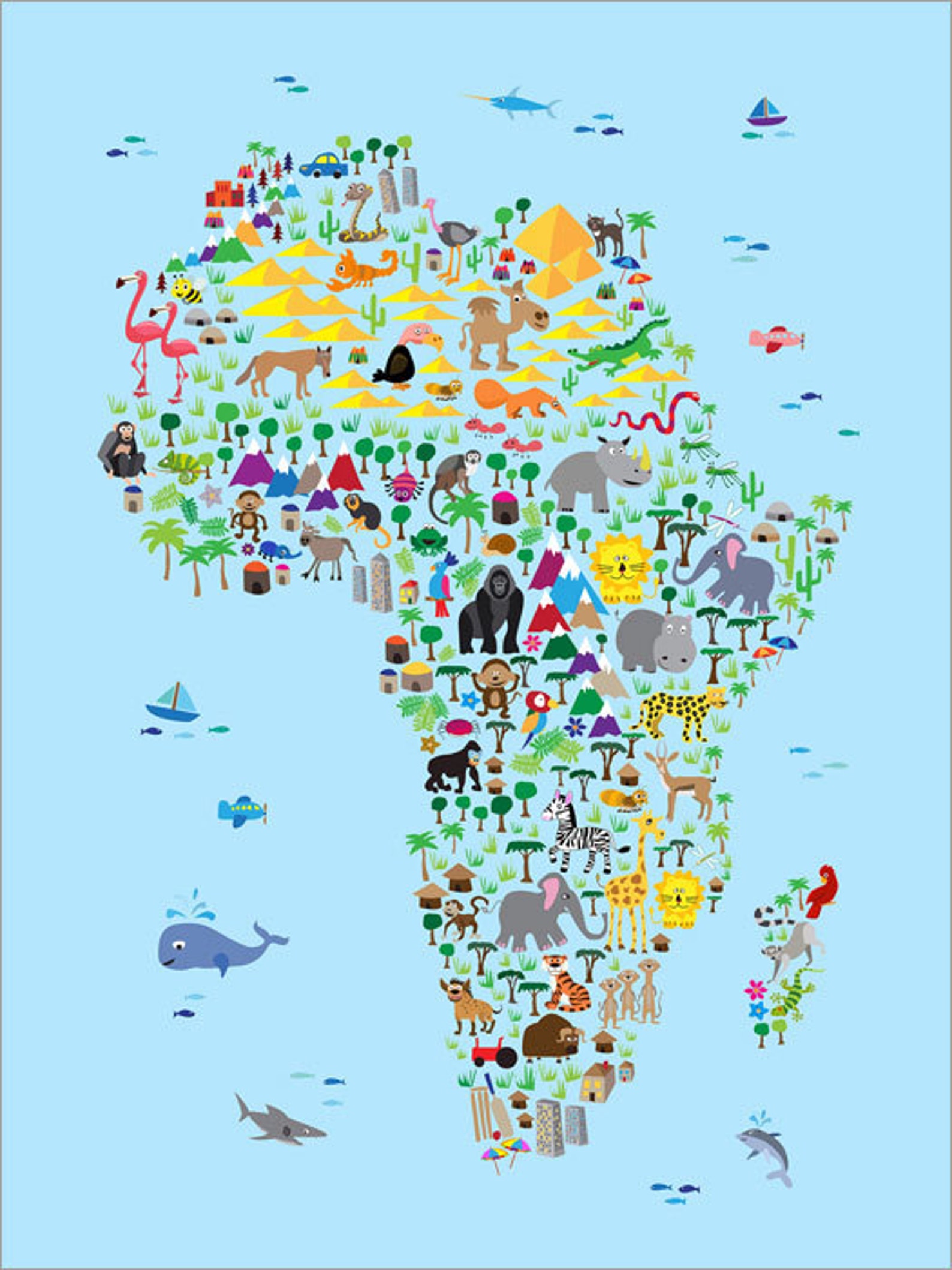 Animal Map of Africa Map for Children and Kids Art Print | Etsy