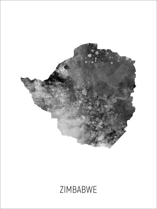 Zimbabwe Map Watercolour Art Print Poster Colour Black - Etsy