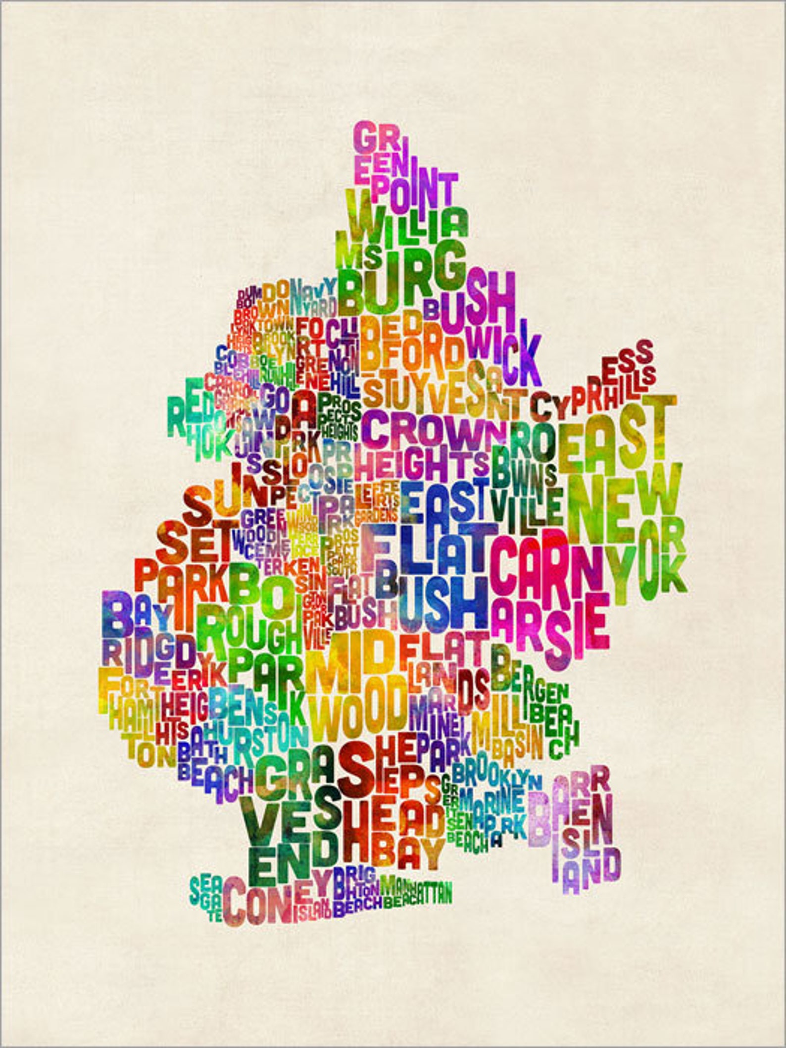Brooklyn Map Typography Text Map of Brooklyn New York Art - Etsy UK