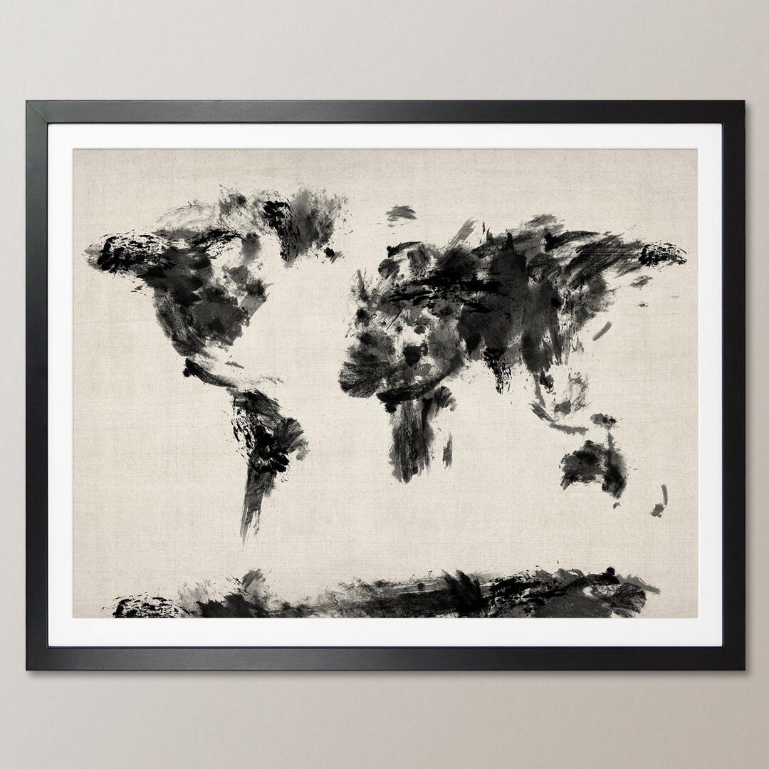 Map of the World Map Dark Abstract Painting, Art Print WM (101) - Etsy