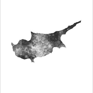 Cyprus Map Watercolour Art Print Poster Colour Black White - Etsy