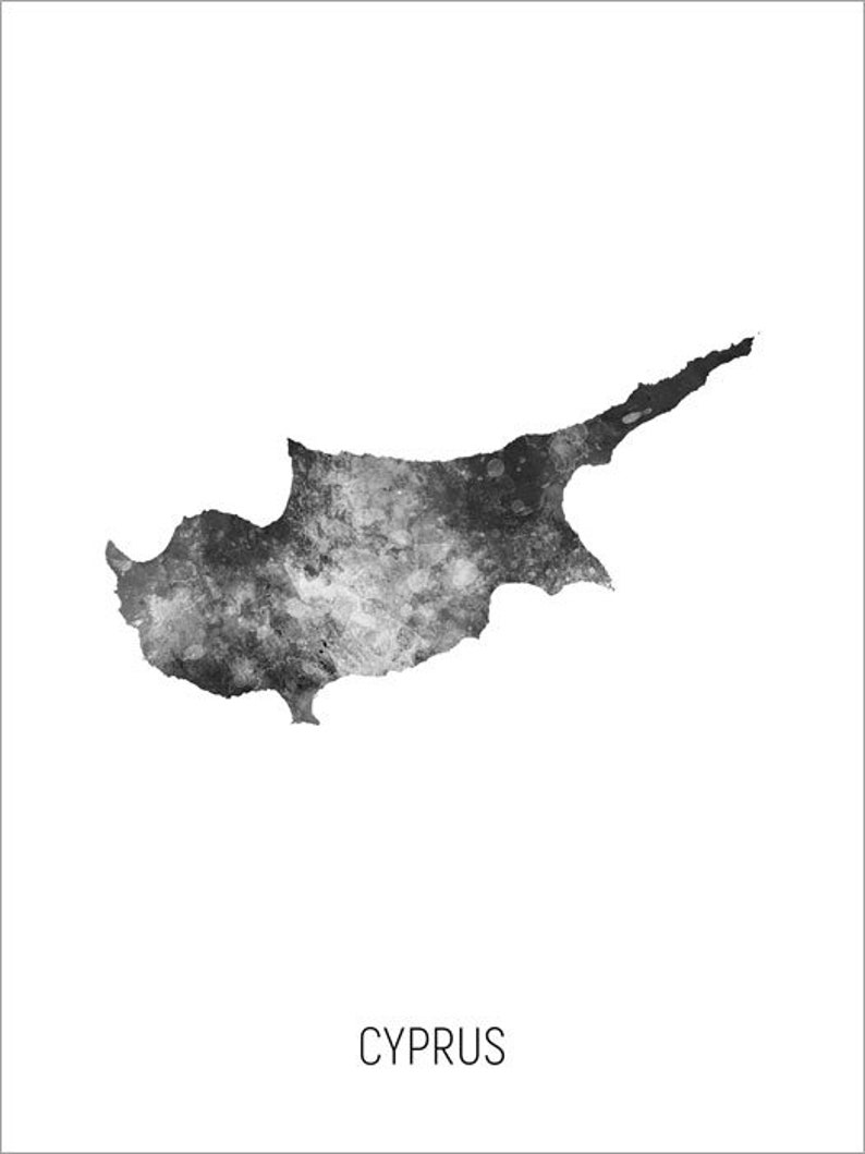 Cyprus Map Watercolour Art Print Poster Colour Black White - Etsy