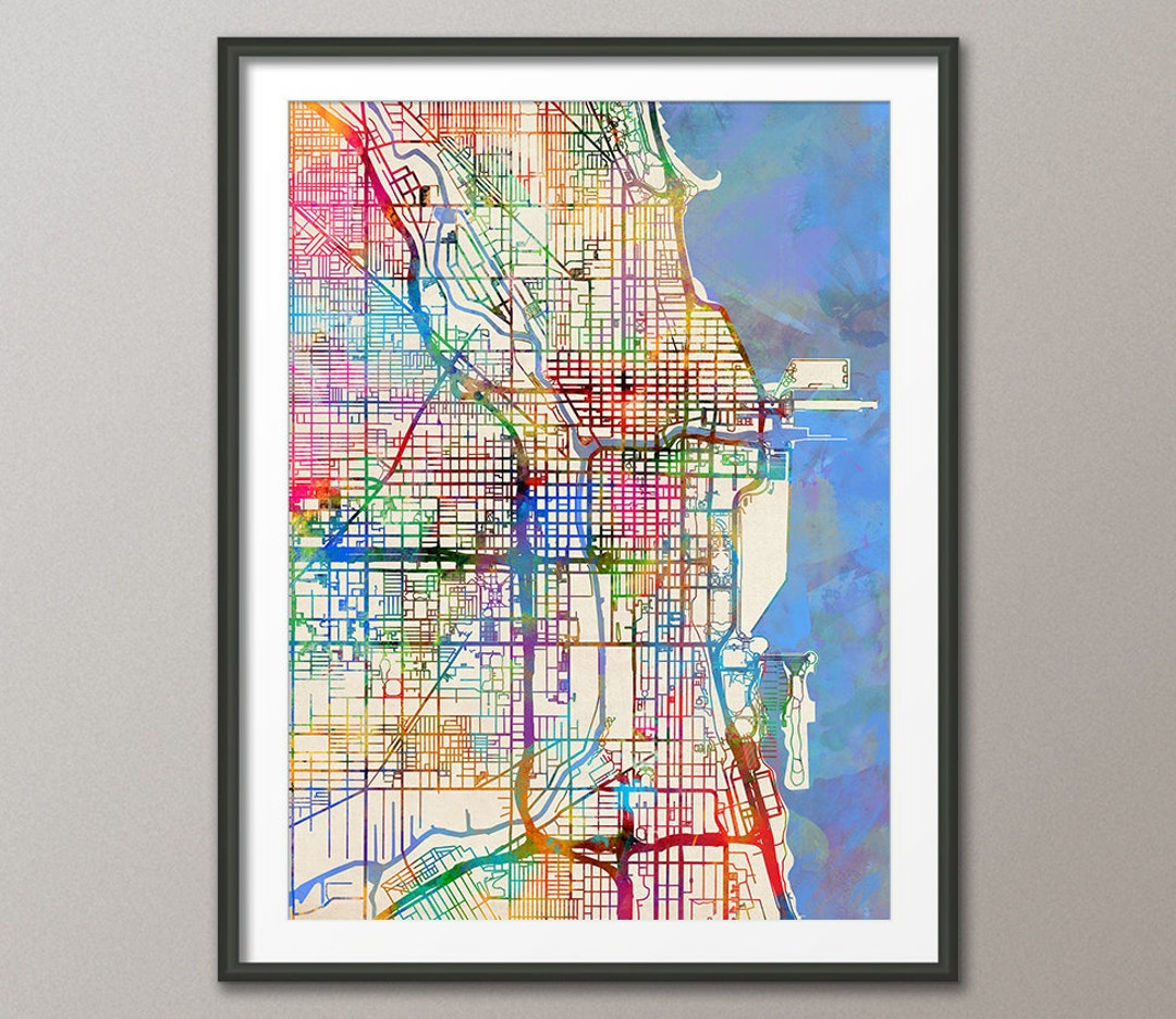 Chicago Map, Chicago Illinois City Street Map, Art Print (2057) - Etsy