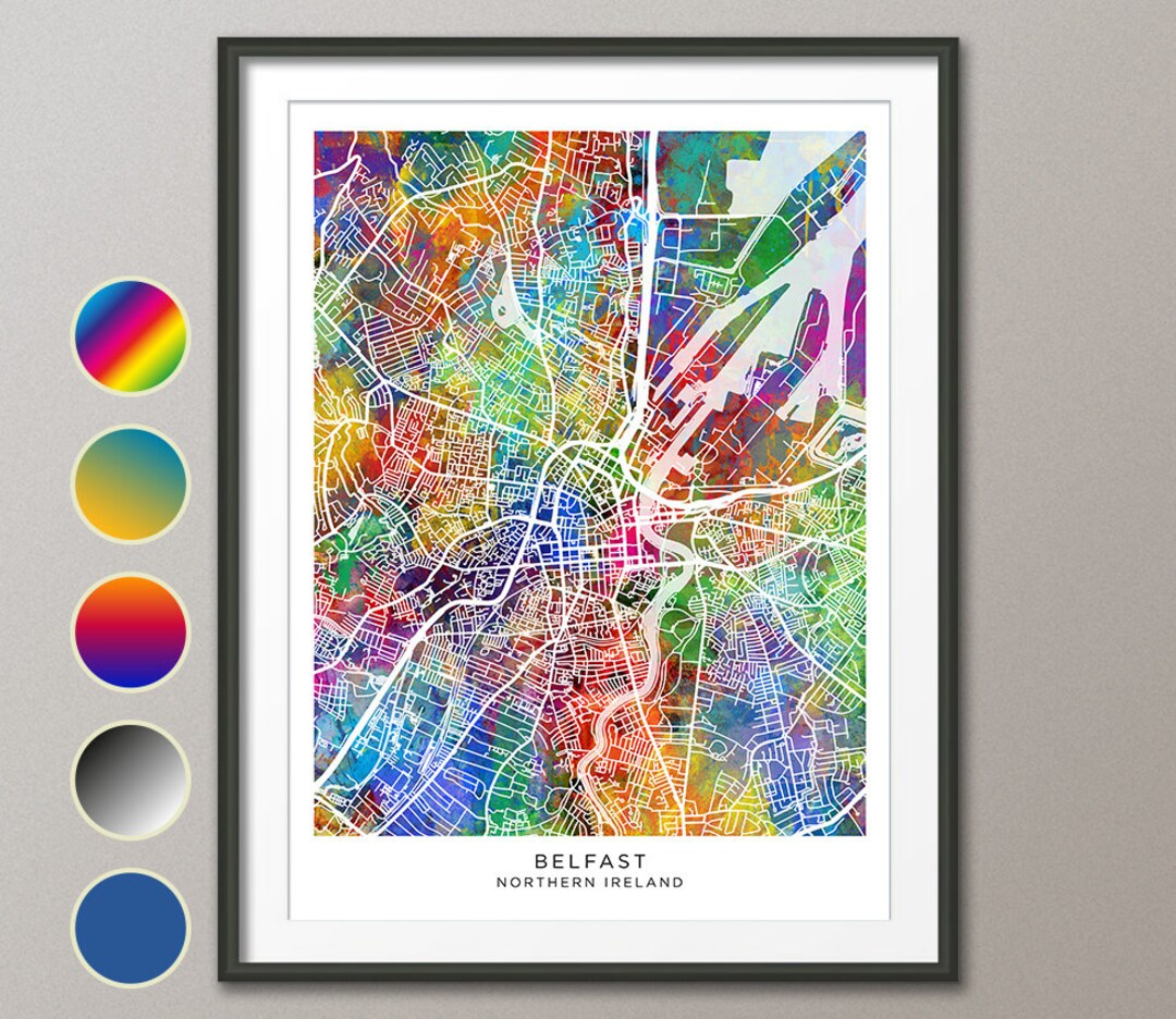 Belfast Map, Northern Ireland City Map, Watercolour Art Print Poster ...