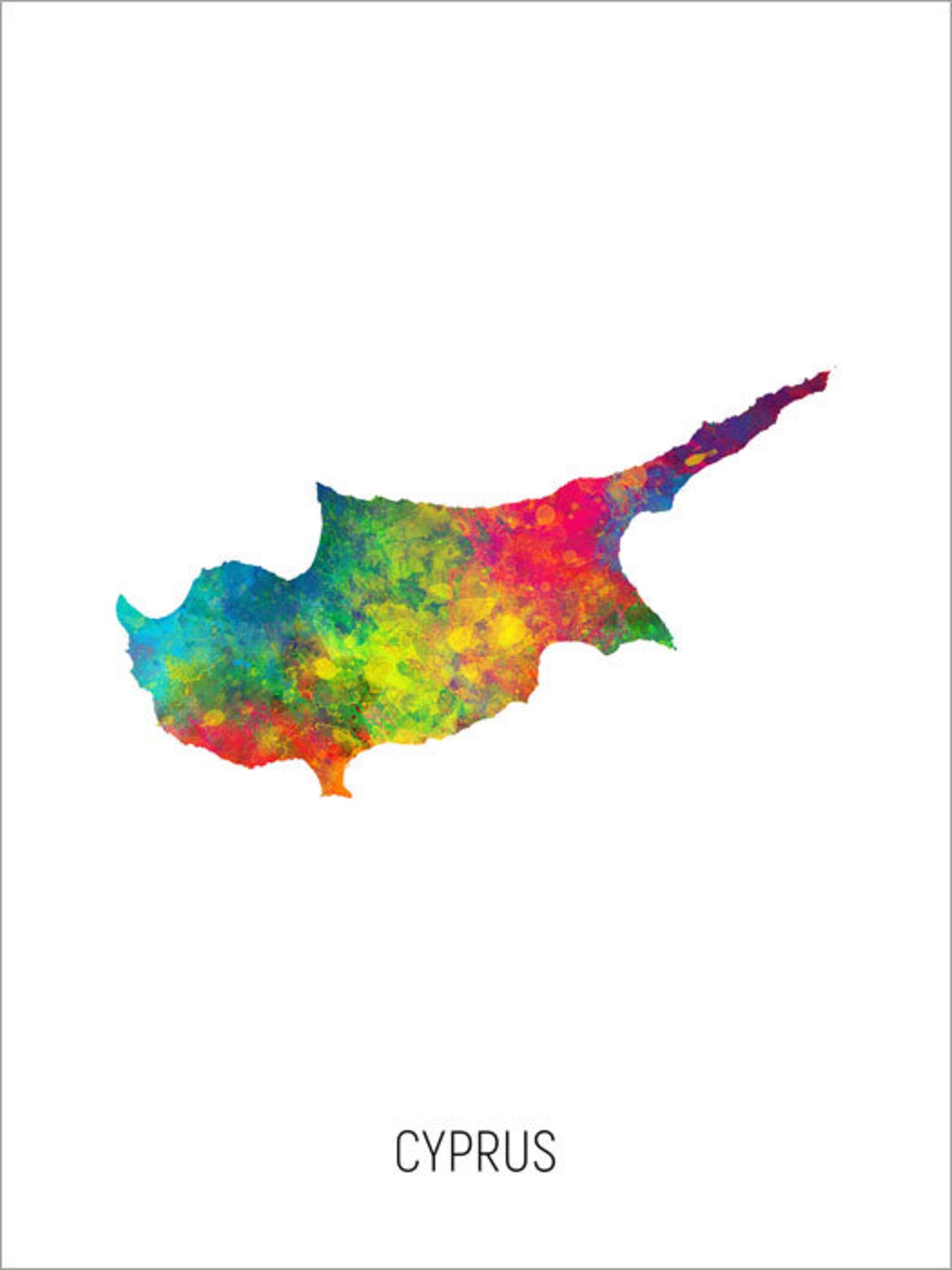 Cyprus Map Watercolour Art Print Poster Colour Black White - Etsy