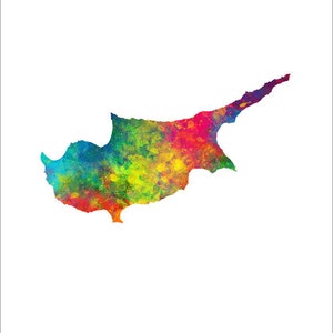 Cyprus Map Watercolour Art Print Poster Colour Black White - Etsy