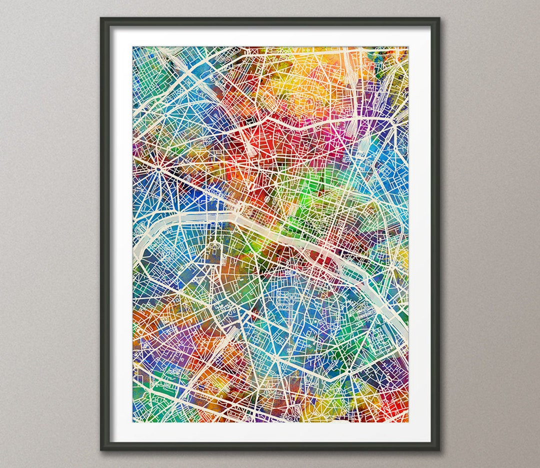 Paris Map, Paris France City Map, Watercolour Art Print (4576) - Etsy