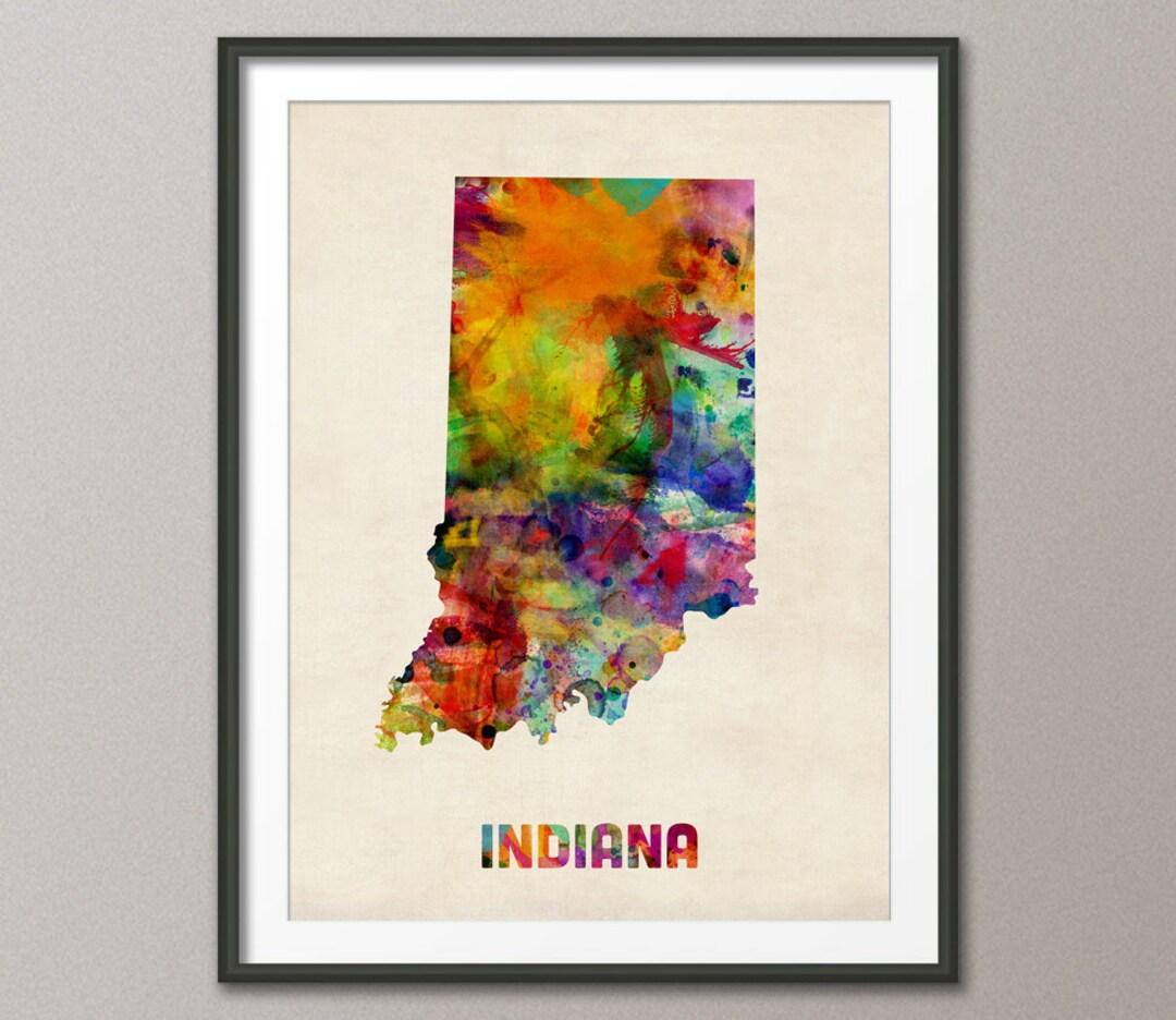 Indiana Watercolor Map USA, Art Print JX (381) - Etsy