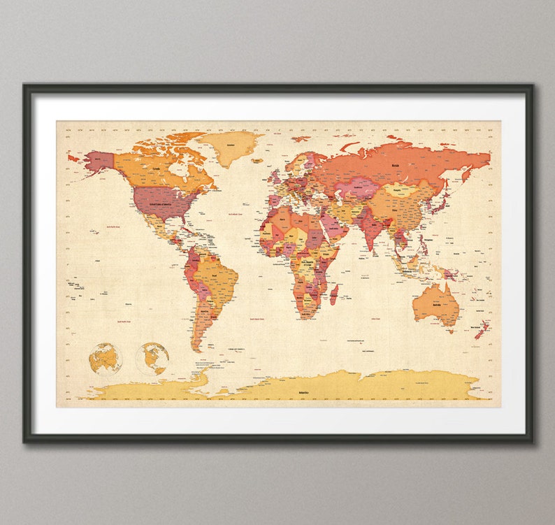 Political Map of the World Map Art Print 24x36 inch 478 | Etsy