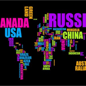 Typographic Text Map of the World Map Art Print 672 - Etsy UK