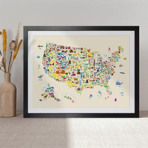 Animal Map of the United States, Map for Children and Kids, Art Print ...