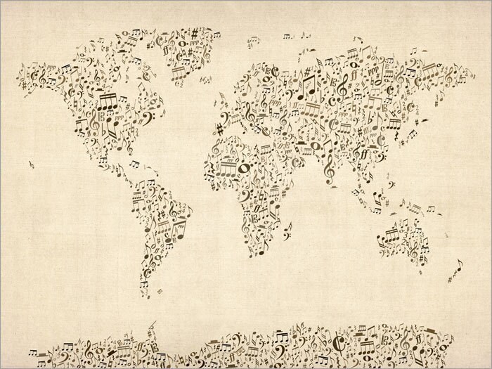Music Notes Map of the World Map Art Print 82 - Etsy