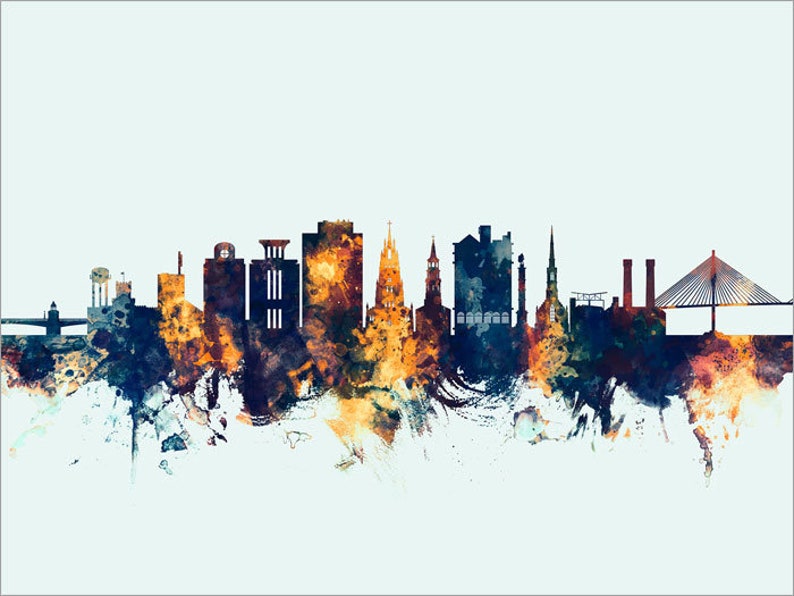 Charleston Skyline Charleston South Carolina Cityscape Art - Etsy
