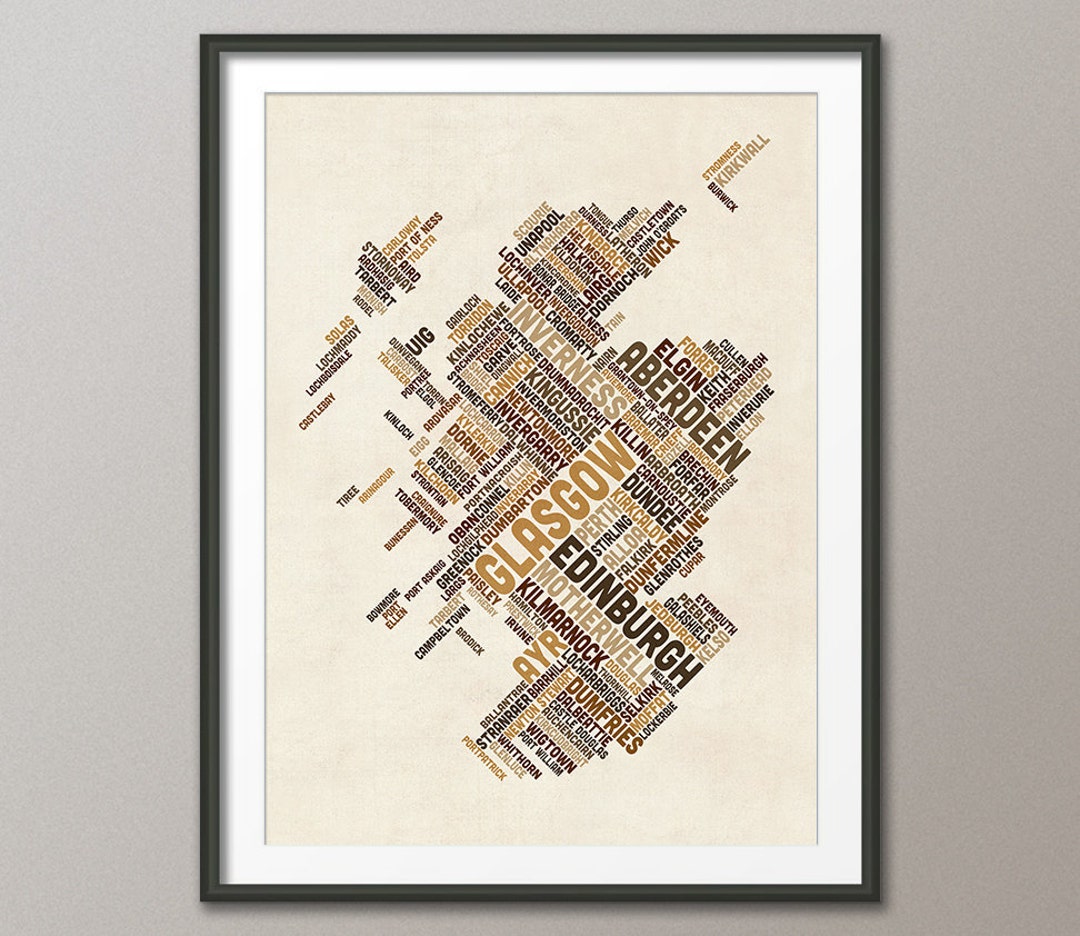 Scotland Typography Text Map, Art Print (1488) - Etsy
