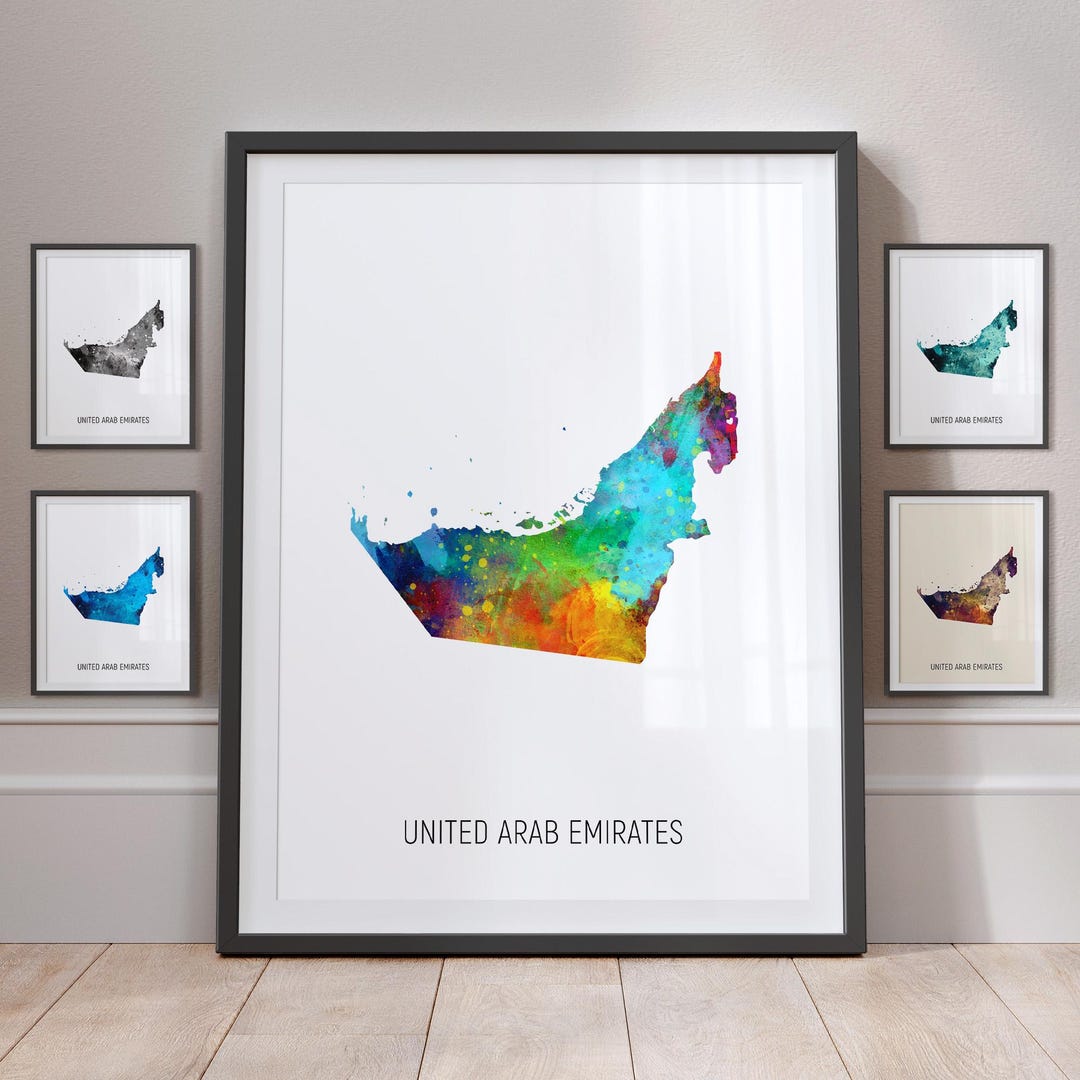 United Arab Emirates Map, Watercolour Painting Art Print Poster MX ...
