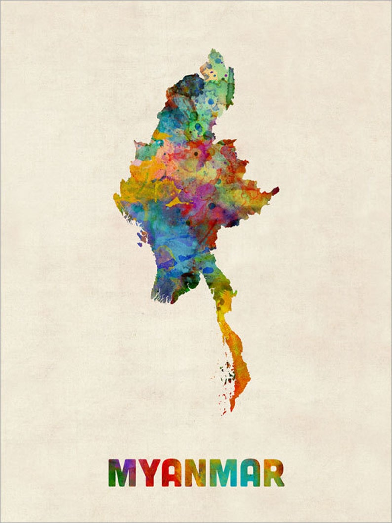 Myanmar Watercolor Map Art Print 2130 - Etsy