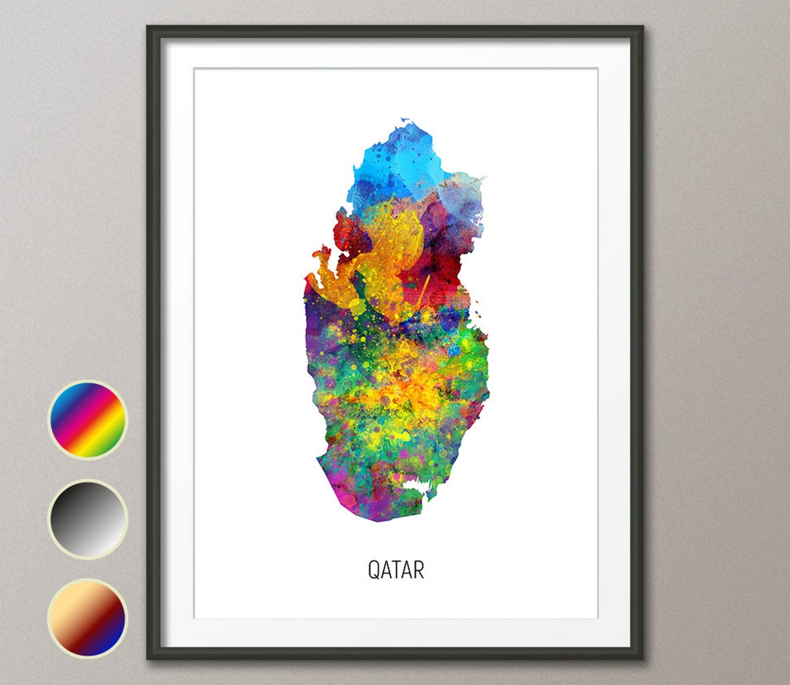 Qatar Map Watercolour Art Print Poster Colour Black White - Etsy