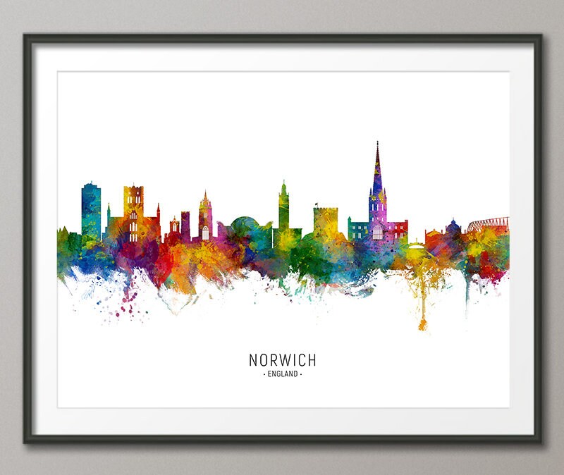 Norwich Skyline England Cityscape Painting Art Print Poster | Etsy