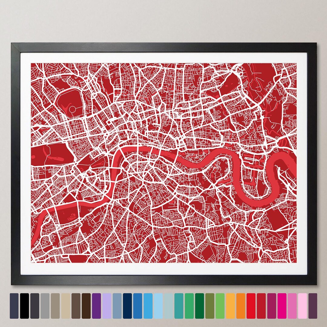 London Map, Street Map London England, Art Print, Custom Colours ...
