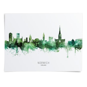 Norwich Skyline England, Cityscape Painting Art Print Poster CX (15931 ...